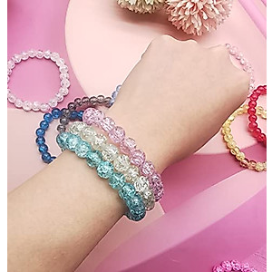 FINZOR 15Pcs Beaded Bracelets Handmade Stretch Glass Bracelet for Women Multicolor Snowflake Crack Crystal Beads Bracelet Elastic Round Bead Bracelets Jewelry Adjustable 8mm
