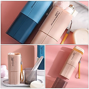 2pcs Travel Toothbrush Cases Plastic 2 in 1 Toothpaste Toothbrush Holder Gargle Cup Toothbrush Storage Box with Handle for Outdoor Camping Trip Pink