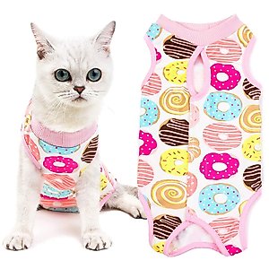 SMALLLEE_LUCKY_STORE Cat Professional Recovery Suit for Abdominal Wounds or Skin Diseases,E-Collar Alternative,Surgical After Surgery Wear Anti Licking for Small Medium Kitten Puppies,Donuts XL