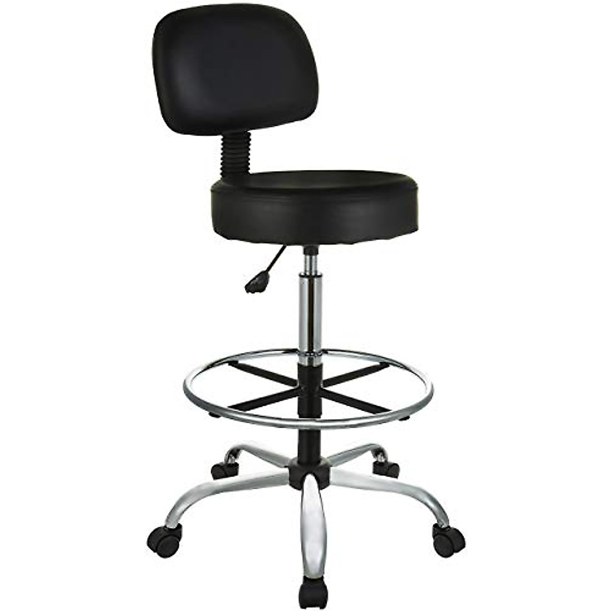 Amazon Basics Multi-Purpose Adjustable Drafting Spa Bar Stool with Foot Rest and Wheels - Black