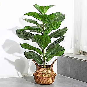 MOSADE Artificial Fiddle Leaf Fig Tree 30" Fake Potted Ficus Lyrata Plant with Handmade Seagrass Basket, Perfect Faux Plants Home Décor for Indoor Outdoor Office Porch Balcony Bedroom Bathroom Gift