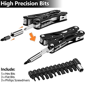 Poeland Multitool Pliers Set Stainless Steel Screwdriver Tool with 11 Screwdriver Bits Black