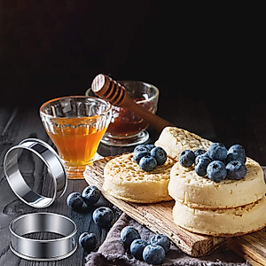 6 Pieces English Muffin Rings Crumpet Rings Double Rolled Tart Ring Stainless Steel Muffin Tart Rings Nonstick Metal Round Ring Mold for Home Food Making Tool, 3.15 Inch