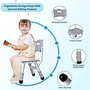 AuAg 47.2‘’ Kid Table and 4/6 Chairs Set, Height Adjustable Toddler Study Table&Chair Set for Age 2-10, Multi-Activity Art Table W/Graffiti&Scrubtable Desktop, for Daycare, Classroom, Home