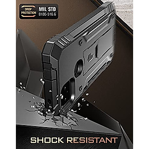 Poetic Revolution Series Case for Google Pixel 5A 5G, Full-Body Rugged Dual-Layer Shockproof Protective Cover with Kickstand and Built-in Screen Protector, Black