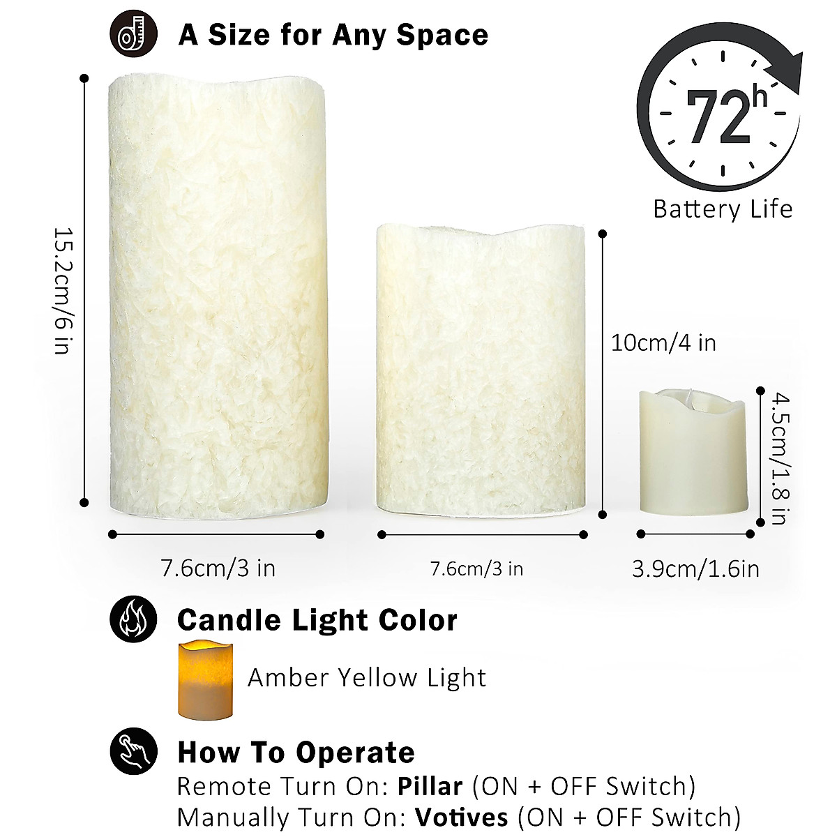 Furora LIGHTING Ivory Crystallized Real Wax Flickering Candles with Remote and Timer, 4 Pillars and 4 Votives Pack of 8 for Home Décor, Battery Included