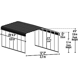 Arrow Carports Galvanized Steel Carport, Full-Size Metal Carport Kit, 12' x 29' x 7', Charcoal