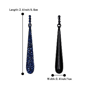 BriLove Wedding Bridal Elegant Crystal Beaded Teardrop Long Dangle Earrings for Women Navy Blue Black-Tone