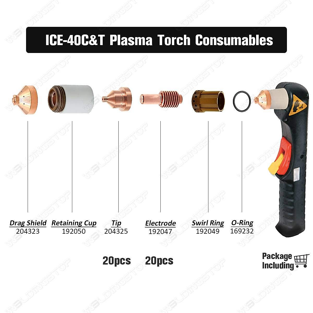 192047 Electrode 204325 Tip 40A for Miller Spectrum 625 Cutter ICE-40C Torch PK-40