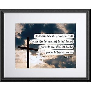 wesellphotos Bible Verse: James 1:12 - Blessed are Those who Persevere (11x14 Framed) | (Christian Poster, Print, Picture or Framed Wall Art Decor)