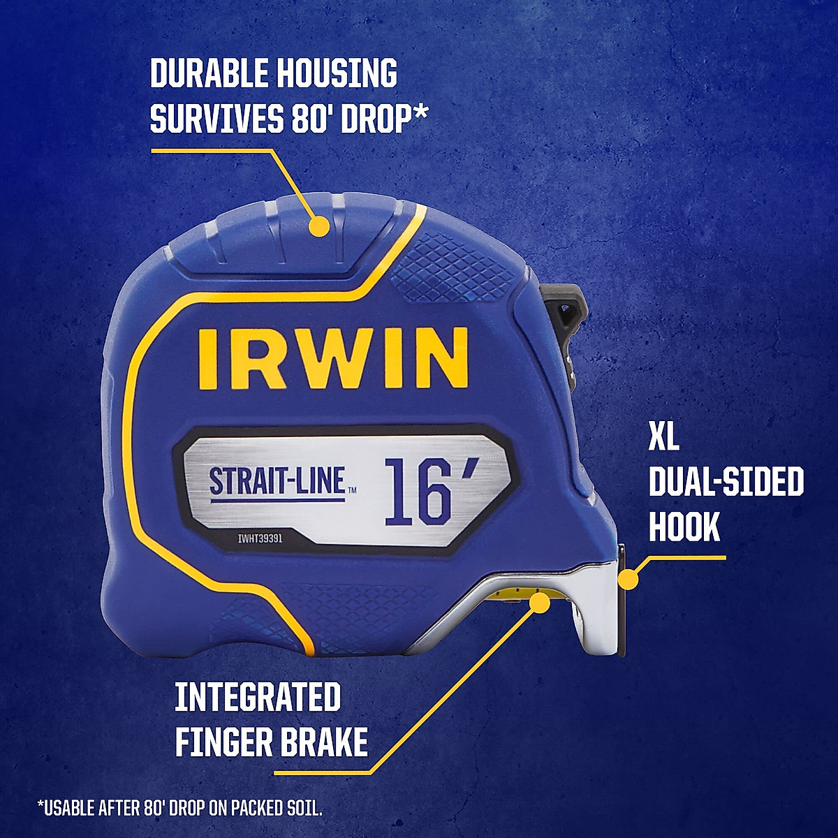 Irwin Tools IRWIN Strait-LINE Tape Measure, 16 ft, Includes Retraction Control, for All Your Measuring Needs (IWHT39391S)