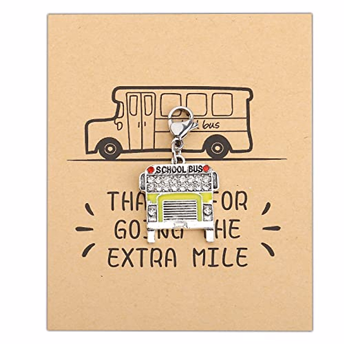 Bus Driver Gift Thanks for Going The Extra Mile School Bus Zipper Pull School Bus Driver End of Year Gift (School Bus Charm Card)