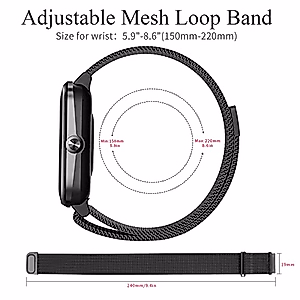 Snyeest Magnetic Bands Compatible with 19mm ID205L Veryfitpro Smartwatch, No Buckle Design, Stainless Steel Mesh Loop Replacement Strap for Men Women for ID205L, ID205G ID205 ID205U ID205S, Black