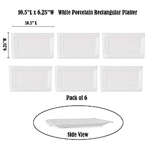 Hinomaru Collection White Porcelain Rectangular Serving Plates Set of 6 Durable Porcelain Multi Purpose Platters Party Tray Home Use Plates Restaurant Supply (10.5" L x 6.25" W x 1" H)