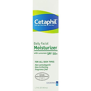 CETAPHIL Daily Facial Moisturizer SPF 50, Gentle Facial Moisturizer For Dry to Normal Skin Types, No Added Fragrance, (Packaging May Vary), 1.7 Fl Oz (Pack of 2)
