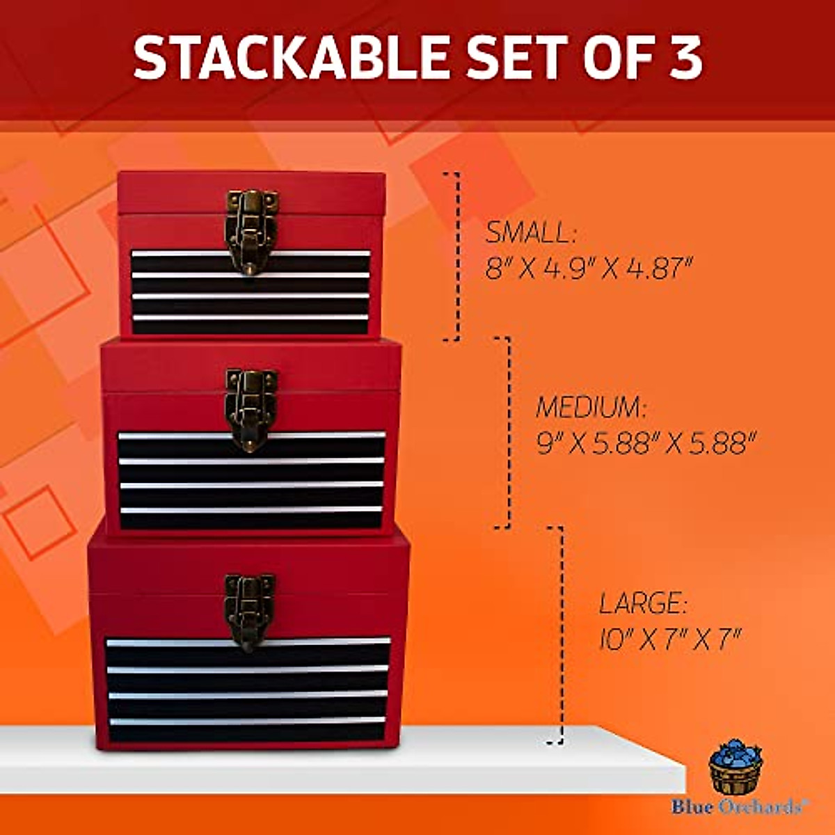 Blue Orchards Tool Chest Paperboard Boxes (Set of 3), Tool Party Gifts, Christmas Gifts, Tool Party Favors, Tool Room Decorations, Birthday Parties, Christmas Gift Wrap, Storage or Display