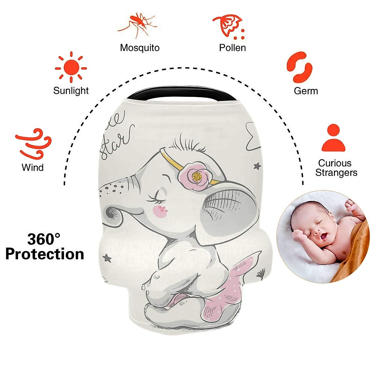 MNSRUU Car Seat Covers for Babies Infant Nursing Breastfeeding Canopy Cute Elephant Ballerina Stretchy Breathable Full Coverage for Boys Girls Shower Gifts
