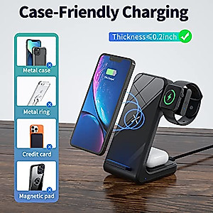 Wireless Charger, 3 in 1 Wireless Charging Station, Fast Charging Stand for Apple Watch Series & Airpods, iPhone 14/13/12/11/Pro/Max/XS/XR/X/8/Plus and Samsung Phones (with Adapter)