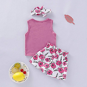 Hipea Toddler Girl Outfits Flower Tops Sleeveless Vest Shorts Headband Summer Clothes Set(3-4T)