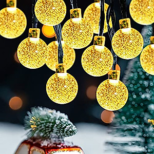 LuGlint Solar String Lights Outdoor ,35Ft 60LED Solar Lights Outdoor Garden, 8 Modes Patio lighs Waterproof,Crystal Globe String Lights for Outside,Porch,Yard,Wedding,Gazebo,Holidays.(Warm White)