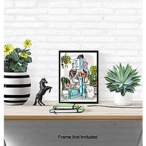 Glam Fashion Wall Art & Decor - Girls Bedroom Living Room Teens Room - Light Blue Designer Poster Picture - Housewarming Daughter Friend Gifts for Women - African American Woman - Black Afro Girl