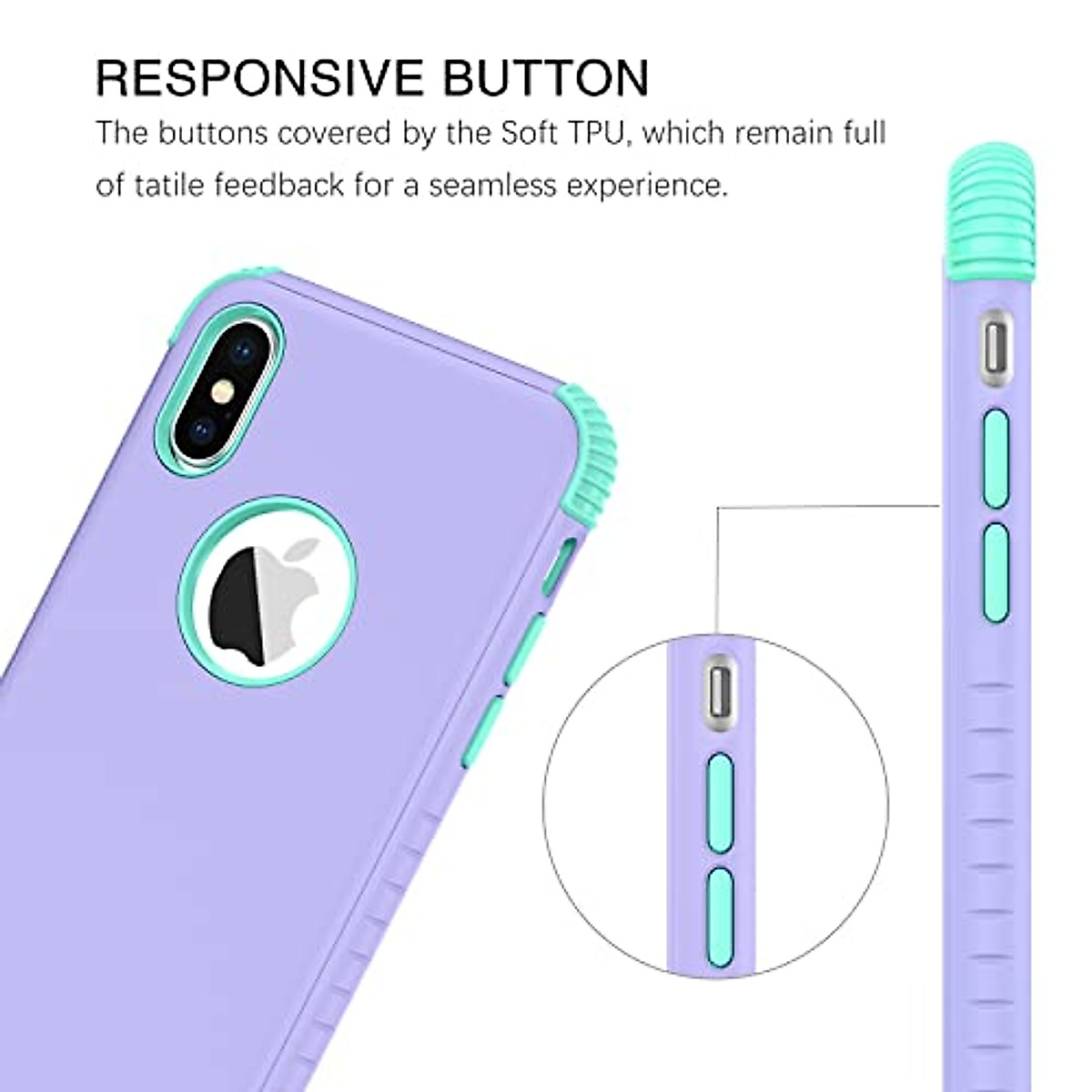 BENTOBEN iPhone X Case, iPhone Xs Case, 2 in 1 Slim Full Body Rugged Shockproof Hybrid Hard PC Bumper Drop Protective Girls Women Boy Men Covers for iPhone X/XS 5.8 inch, Purple/Mint