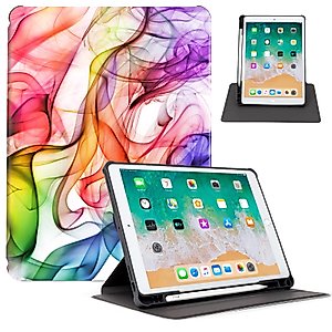 Rotating Case for iPad 9th/8th/7th Generation, Case for iPad Air 3rd, Case for iPad Pro 10.5 inch, 360 Degree Rotating Multi-Angle View Stand Cover Pencil Holder Auto Wake/Sleep, Colorful Smoke