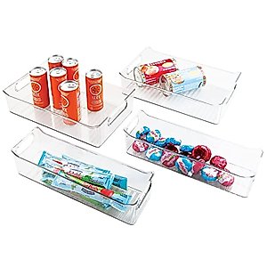 mDesign Plastic Kitchen Pantry Cabinet, Refrigerator or Freezer Food Storage Bins with Handles - Organizers for Fruit, Yogurt, Drinks, Snacks, Pasta, Condiments - Set of 4 - Clear