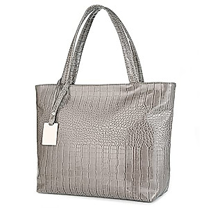 Womens Crocodile Large Tote Handbag Purse Shoulder Bag Travel Satchel Handbag (Gray)