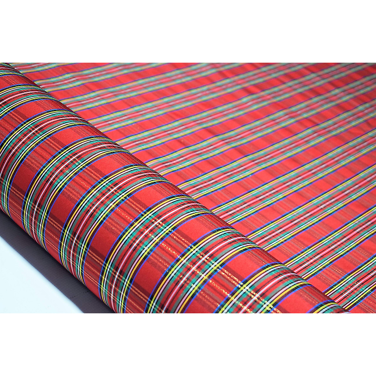 Fields Fabrics Double-Face 2-Sided Yarn-Dyed Taffeta Red Green Holiday Plaid with Metallic Gold 60" Wide Polyester/Lurex Fabric by The Yard (D245.22)