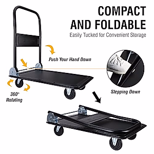 Olympia Tools Foldable Push Cart Dolly - 330 Lb. Capacity Heavy Duty Platform Truck with 360° Swivel Wheels (Olive Green/Blue)