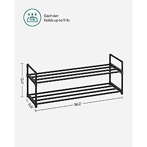 SONGMICS Shoe Rack, 2 Tier Shoe Organizer, Metal Shoe Storage Shelf for 10 Pairs of Shoes, Easy to Assemble, Entryway, Black ULSA12BK