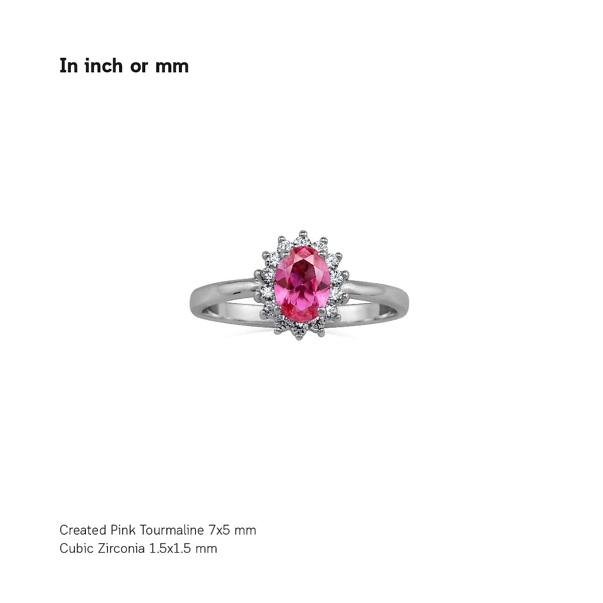 Silvershake Petite 7X5mm Created Oval Shape Pink Tourmaline White Gold Plated 925 Sterling Silver Flower Cluster Engagement and Promise Ring October Gemstone Birthstone Size 8