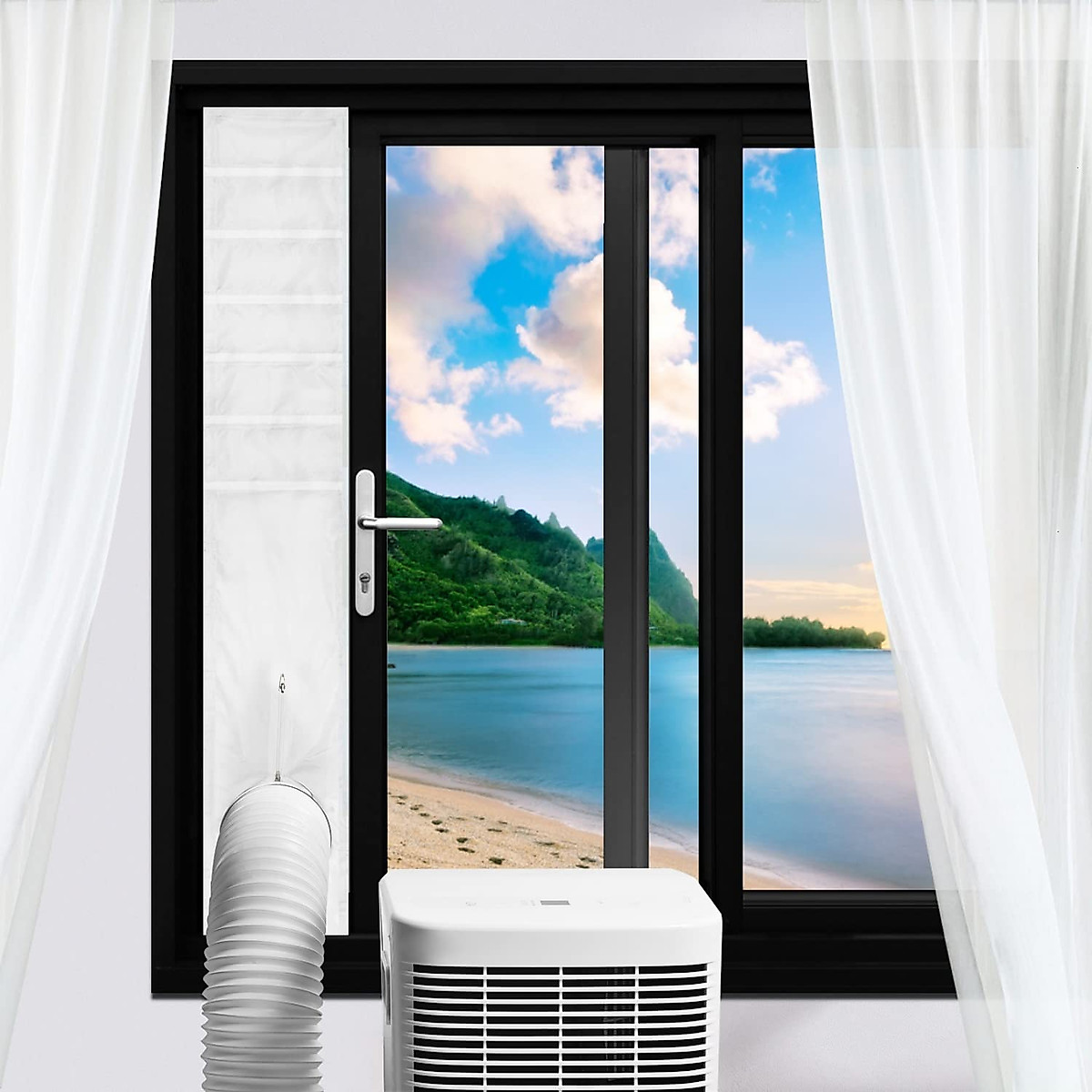 YoleShy Portable AC Window Seal for AC Unit, Portable AC Window Kit for Portable Air Conditioner Window Seal 25X102~160 cm AC Window Vent Kit with Zip and Adhesive Fastener AC Unit Window Seal