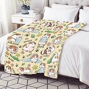 Cute Guinea Pig Blanket Gifts for Kids,Funny Guinea Pigs Daily Print Throw,Soft Flannel Plush Quilt for Bed Sofa Couch Chair Room Decoration 50 in x 40 in Small for Child