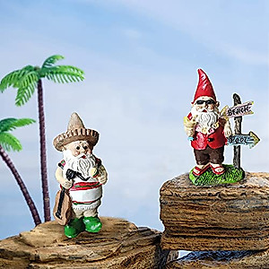 JIUMO Miniature Garden Gnome Fairy Garden Gnome Figurines Beach Gnome Figurines Outdoor Small Garden Gnomes Accessories Gnomes with Coconut Tree