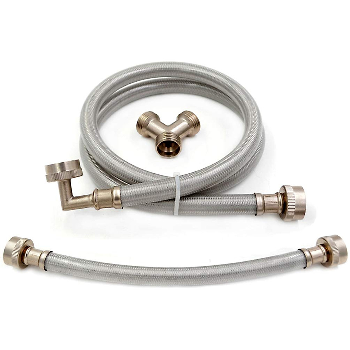 TT FLEX Steam Dryer Hose Installation Kit - Braided Stainless Steel Hoses - 6 ft Long with 3/4" FHT 90 Degree Elbow,1 ft Inlet and Y Connector