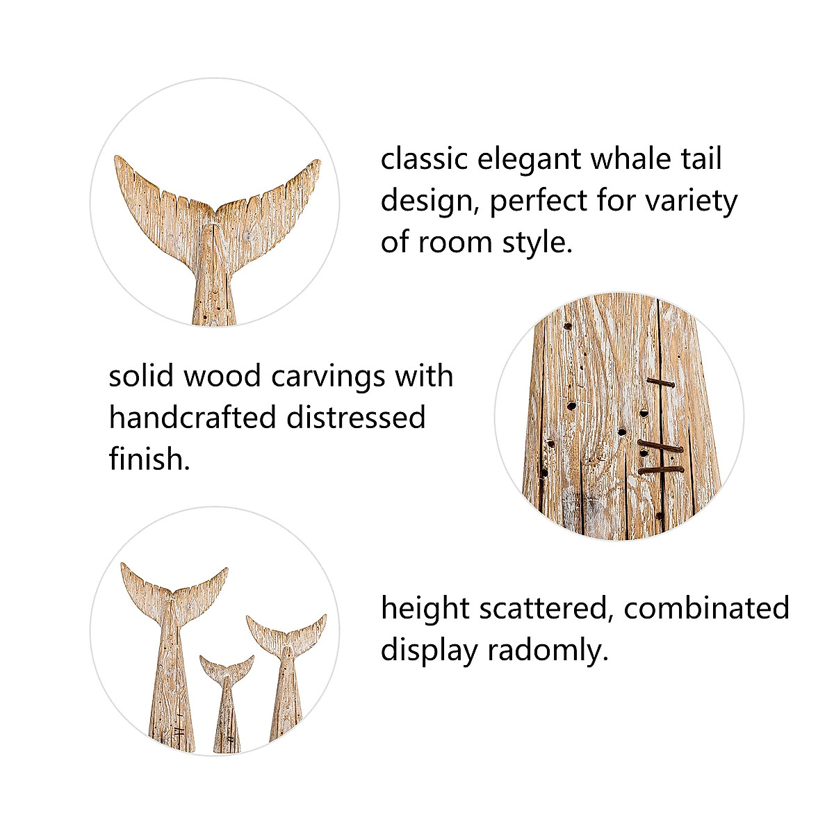 glitzhome Farmhouse Tabletop Decor Set of 3 Coastal Weathered Wood Whale Tail Statue Nautical Table Decor Rustic Distressed Wood Whale Tail Sculpture Table Centerpiece Home Decor