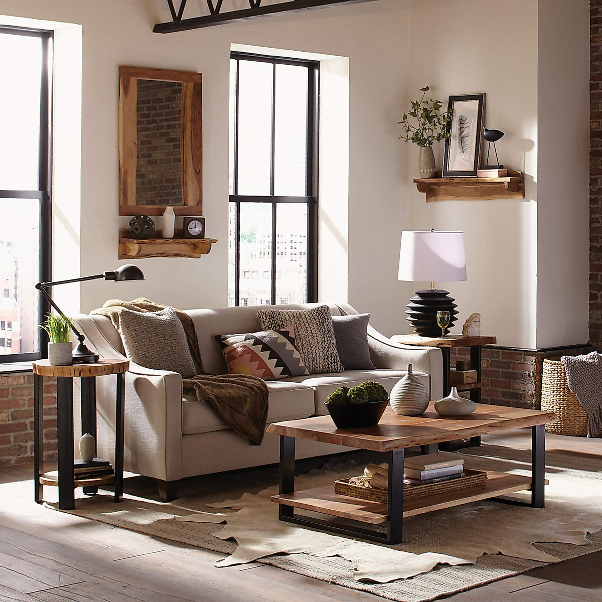 Alpine Natural Live Edge Wood Coat Hooks, 36 in. , Unique Variations Adds Natural Character, Clear Finish, Knots & Cracks, Real Wood Ambiance