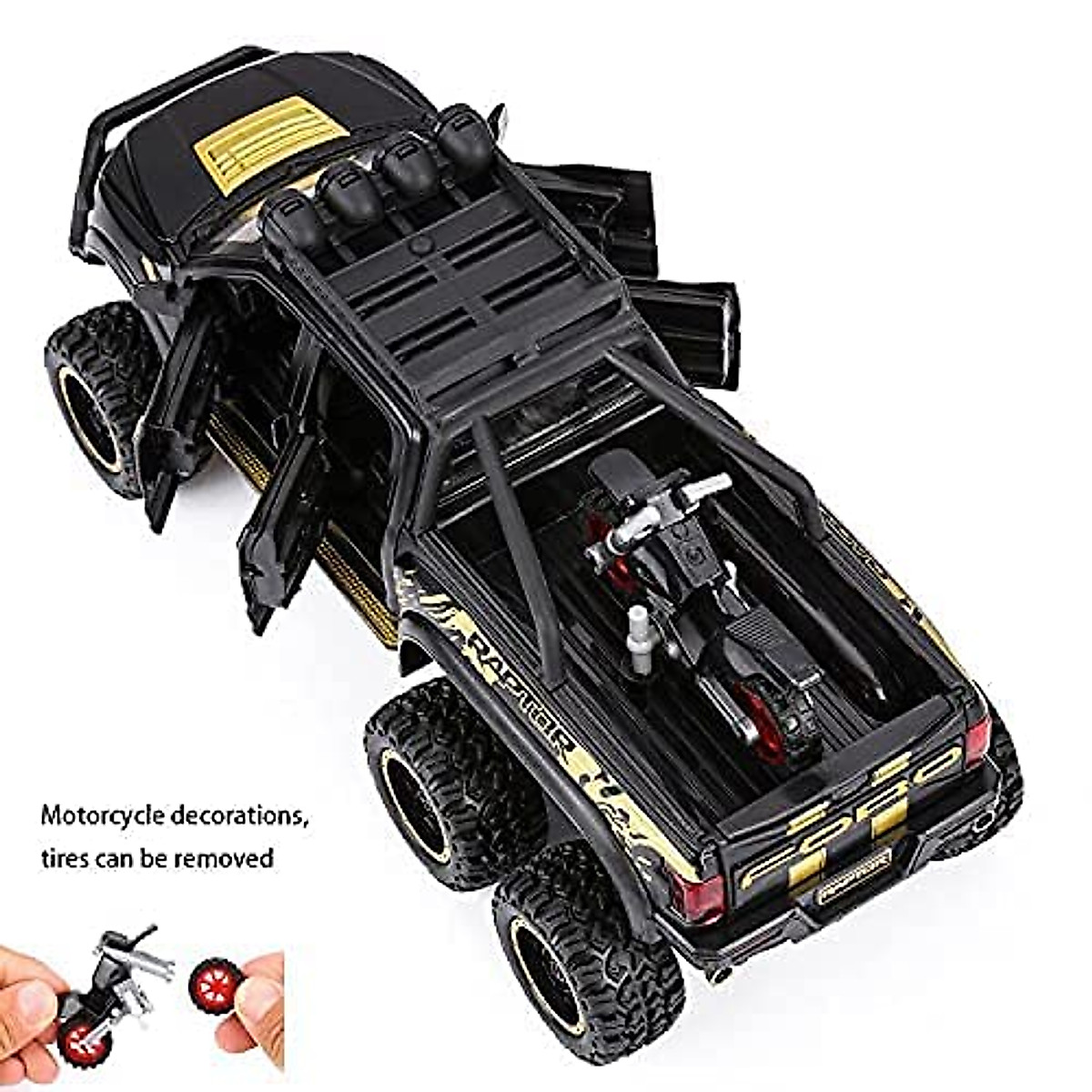 SASBSC Toy Pickup Trucks for Boys F150 Raptor DieCast Metal Model Car with Sound and Light for Kids Age 3 Year and up Black