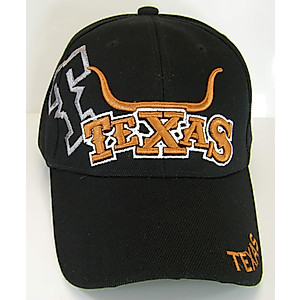 Texas Longhorn & State Flag Adjustable Baseball Cap (Black)