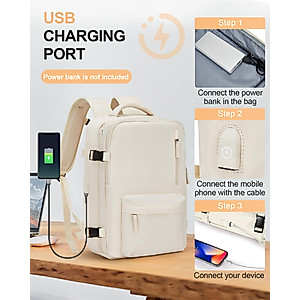 WONHOX Carry on Travel Laptop Backpack for Women Men, Flight Approved,Backpack, Hiking Outdoor Sports Rucksack Casual Daypack Bag Backpack, Beige Simple