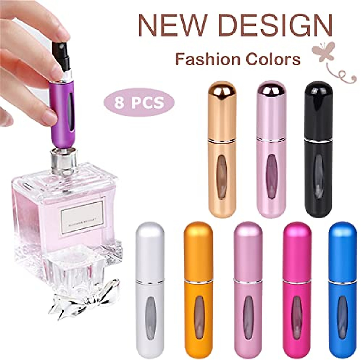 ROSARDEN Travel Mini Perfume Refillable Atomizer, Portable Perfume Spray Container Bottle, Travel Perfume Scent Pump Case Fragrance Empty Spray Bottle for Traveling and Outgoing (8 Pack, 5ml) (8 PCS)