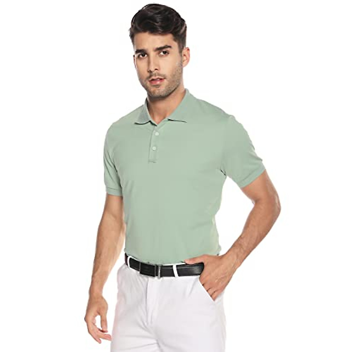 ATFORNA Men's Golf Polo Shirt Slim fit Moisture Athletic T-Shirts Casual Business Blouses Summer Tops Green