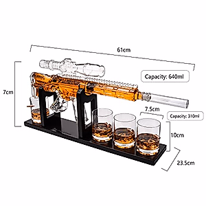 AR15 Whiskey Decanter Set - Limited Edition with Silencer Stopper - 640ml & 4 310 mL Bullet Glasses - Unique Gift - Drinking Party Accessory, Handmade Sniper Gun Liquor Decanter, Tik Tok Gun Decanter