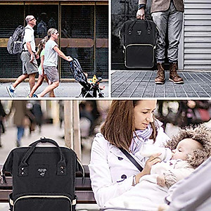 Arolly Multi-Function Waterproof Diaper Bag Travel Backpack Nappy Tote Bags for Baby Care, Large Capacity, Stylish and Durable (Black)