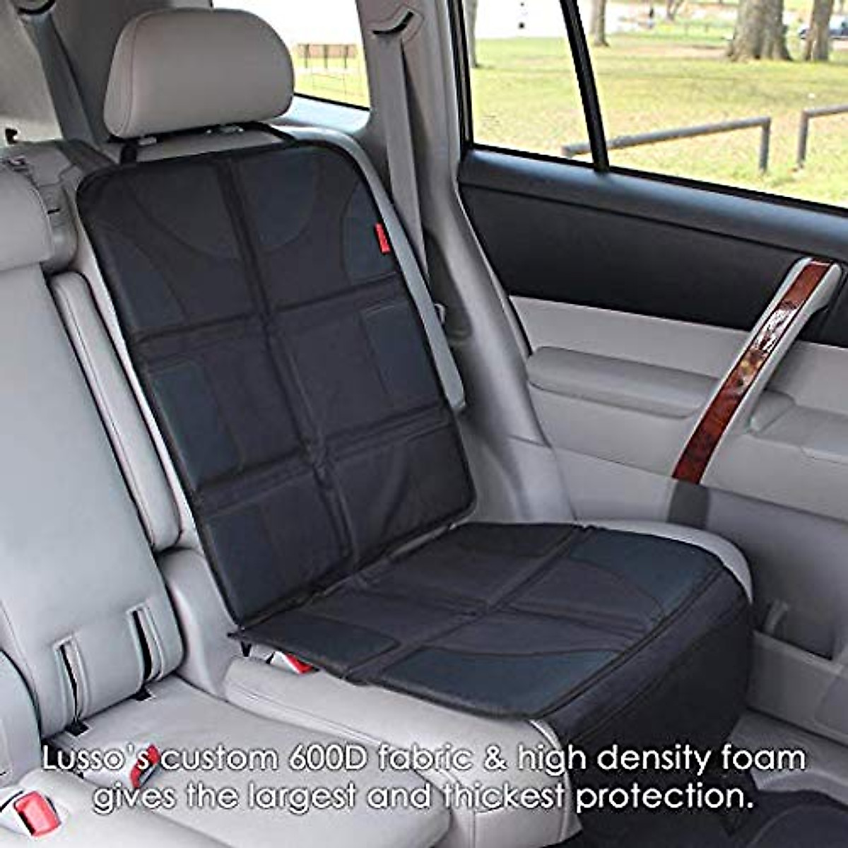 Lusso Gear Two Pack of Car Seat Protector (Gray) + Two Pack of Heavy Duty Kick Mats (Gray), Waterproof, Protects Fabric or Leather Seats, Premium Oxford Fabric, Travel Essentials