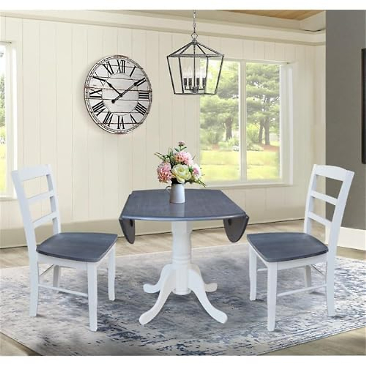 IC International Concepts 42" Dual Drop Leaf Dining 2 Table and chairs, Onesize, White/Heather Gray