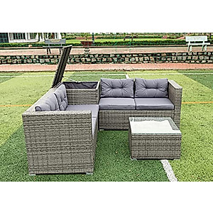 FANYE 4 Pieces Patio Sofa Sets Outdoor Conversation Group,PE Wicker Rattan Sectional Upholstered Furniture Include Armchairs, Loveseat and Cushions