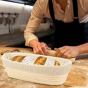 Stormshopping 11.8 inch Oval Long Banneton Brotform Bread Dough Proofing Rising Rattan Basket & Liner